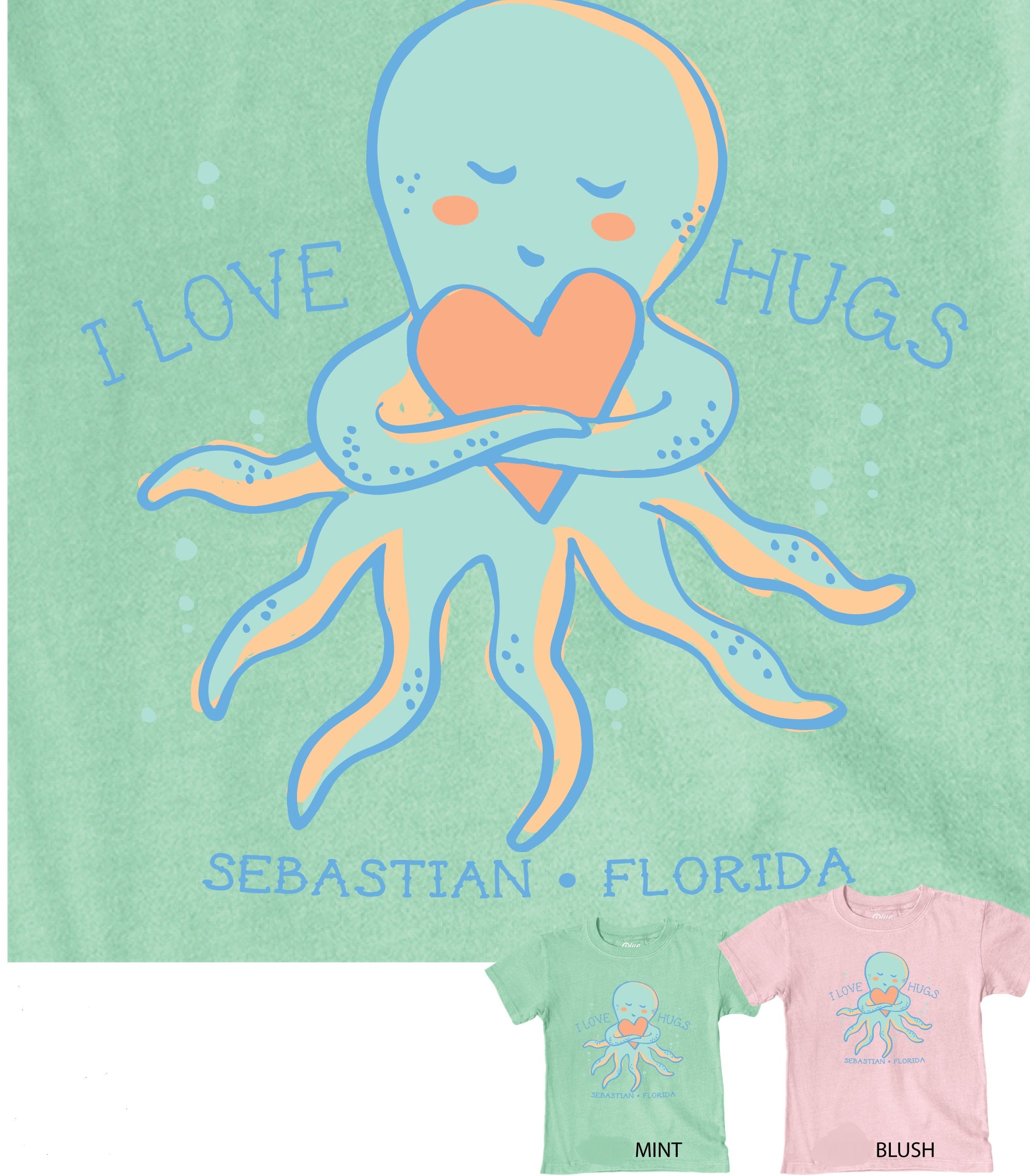Blue 84 I Love Hugs Octopus Tshirt – Wabasso Beach & Surf Zone, Inc.